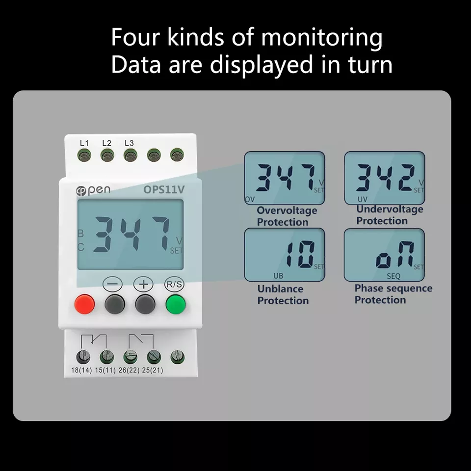 3 Phase 380V 50-60Hz Protector adjustable Under Over Voltage Protector ...